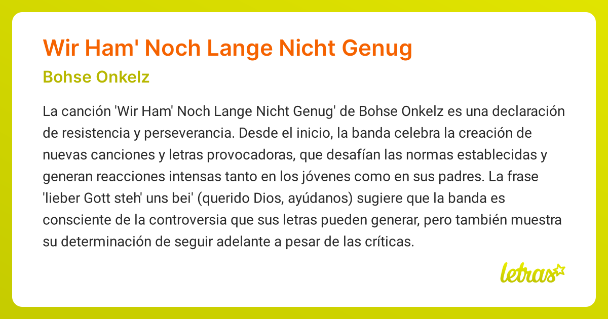 Significado de la canción Wir Ham' Noch Lange Nicht Genug (Bohse Onkelz ...