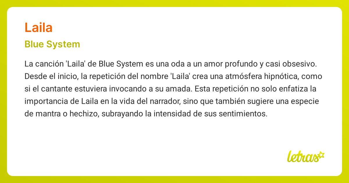 Significado de la canción LAILA (Blue System) - LETRAS.COM