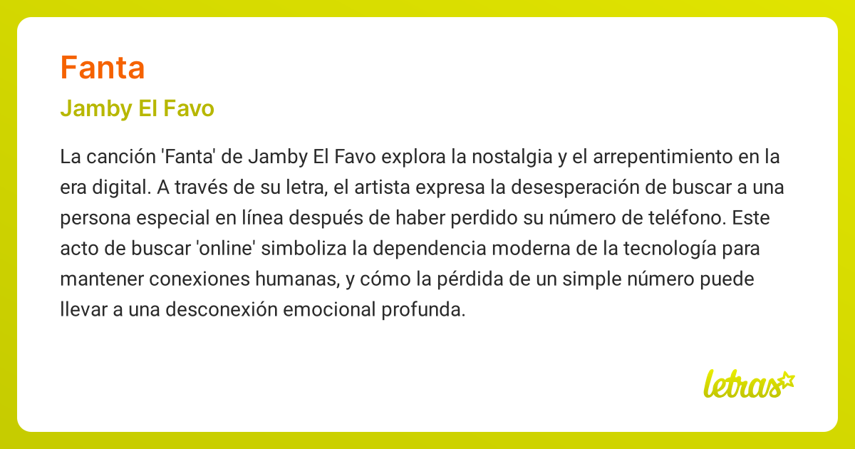 Significado de la canción FANTA (Jamby El Favo) - LETRAS.COM