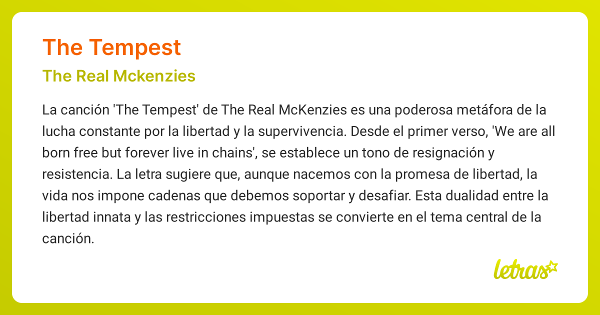 Significado de la canción THE TEMPEST (The Real Mckenzies) - LETRAS.COM