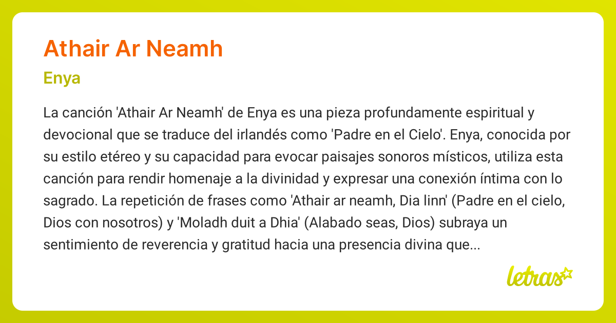 Significado de la canción ATHAIR AR NEAMH (Enya) - LETRAS.COM