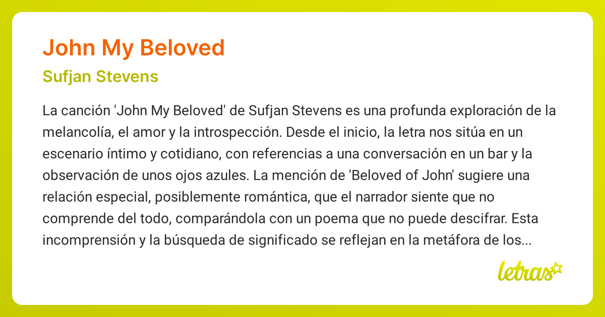 Significado de la canción JOHN MY BELOVED (Sufjan Stevens) - LETRAS.COM