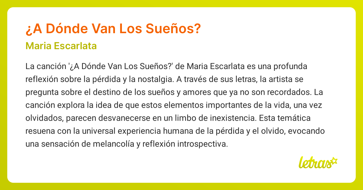 Significado de la canción ¿A DÓNDE VAN LOS SUEÑOS? (Maria Escarlata ...