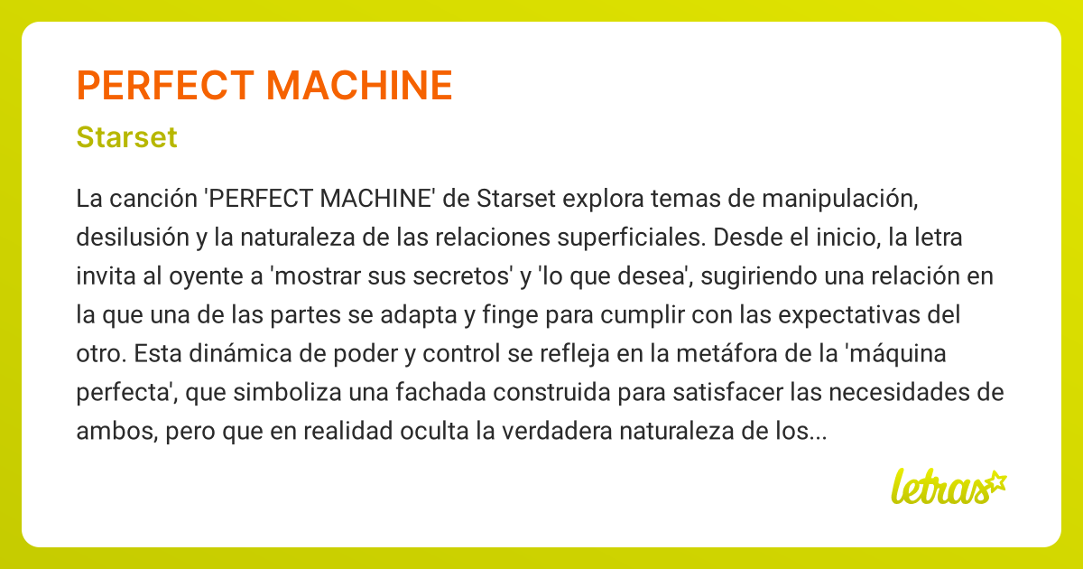 Significado de la canción PERFECT MACHINE (Starset) - LETRAS.COM