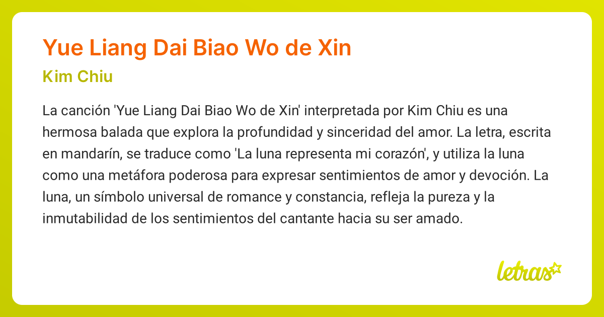 Significado de la canción YUE LIANG DAI BIAO WO DE XIN (Kim Chiu) - LETRAS.COM