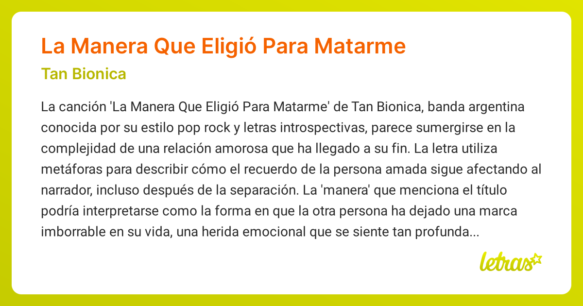 Significado de la canción La Manera Que Eligió Para Matarme (Tan ...