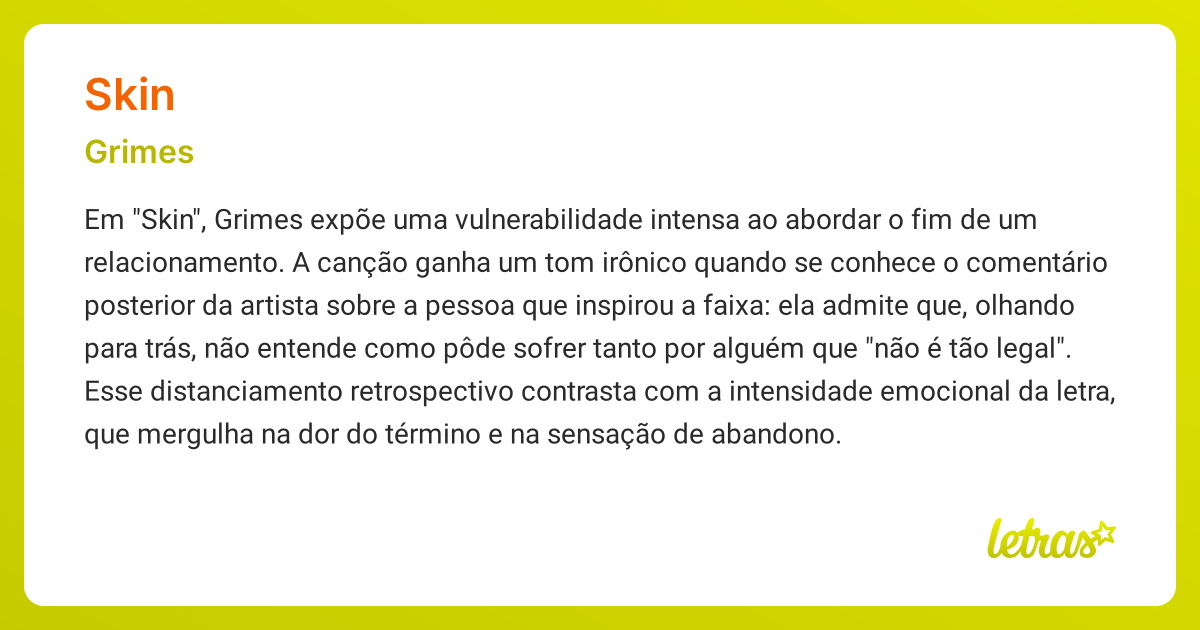 Significado da música SKIN (Grimes) - LETRAS.MUS.BR