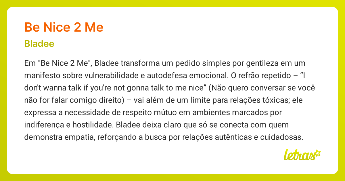 Significado da música BE NICE 2 ME (Bladee) - LETRAS.MUS.BR