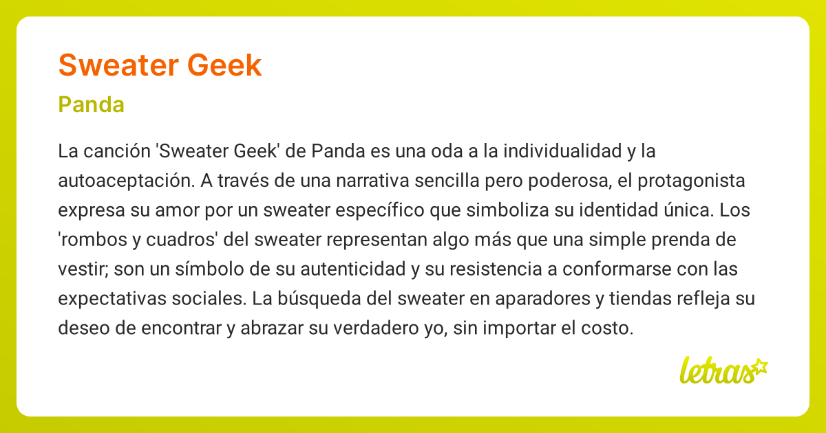 Significado de la canción SWEATER GEEK (Panda) - LETRAS.COM