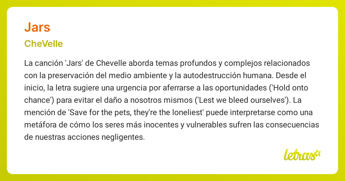Significado de la canción JARS (CheVelle) - LETRAS.COM