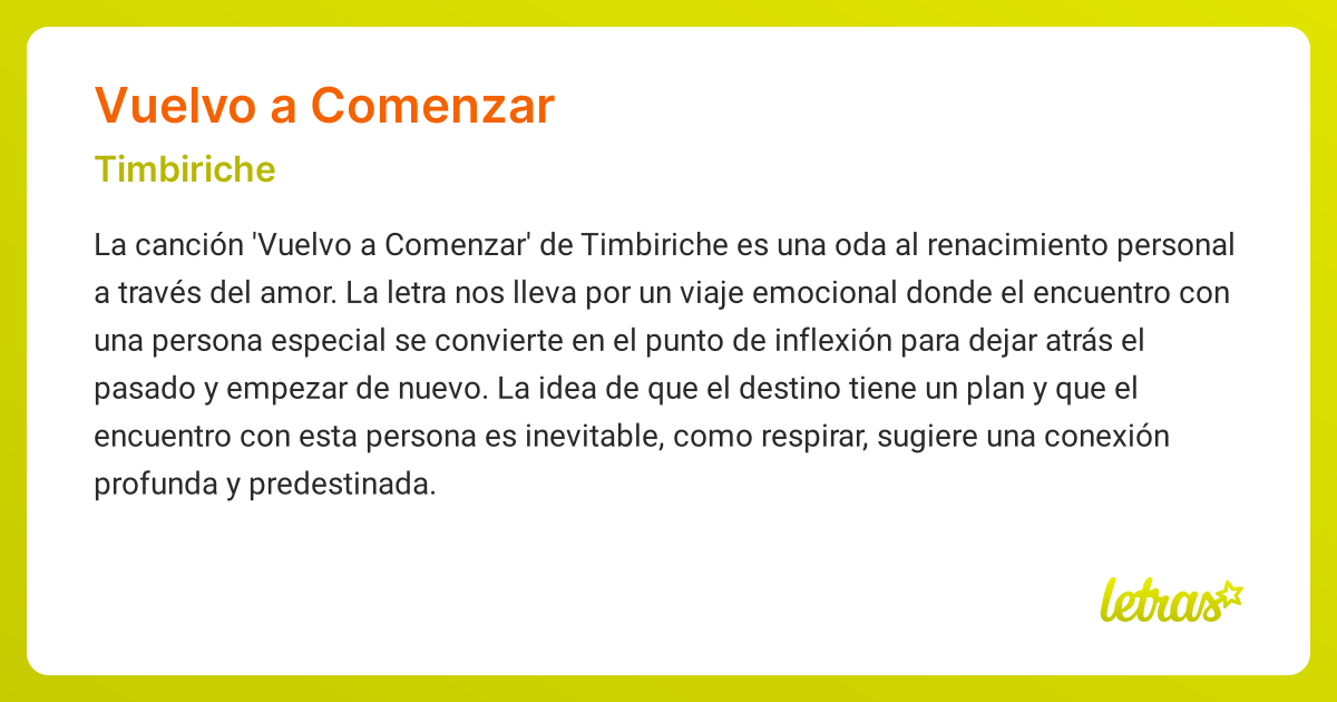 Significado de la canción VUELVO A COMENZAR (Timbiriche) - LETRAS.COM
