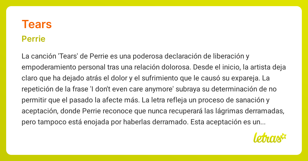 Significado de la canción TEARS (Perrie) - LETRAS.COM