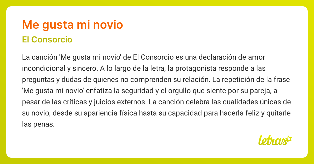 Significado de la canción ME GUSTA MI NOVIO (El Consorcio) - LETRAS.COM