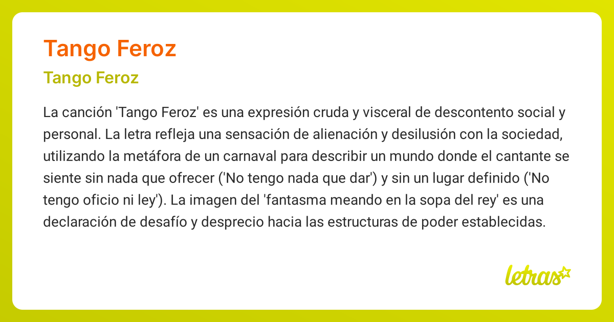 Significado de la canción TANGO FEROZ (Tango Feroz) - LETRAS.COM