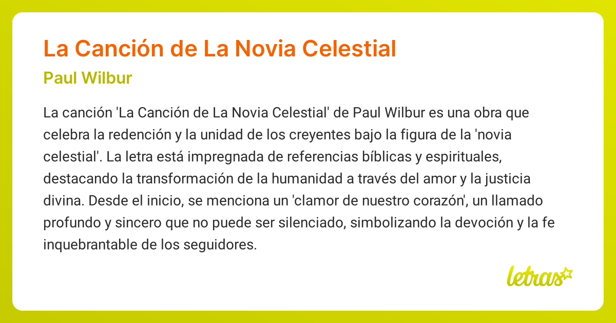 Significado de la canción La Canción de La Novia Celestial (Paul Wilbur ...