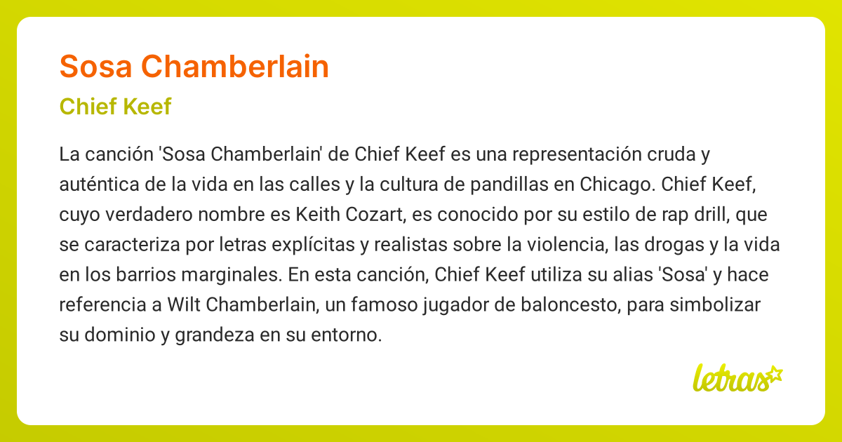 Significado de la canción SOSA CHAMBERLAIN (Chief Keef) - LETRAS.COM