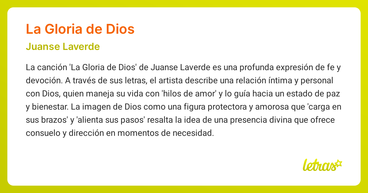 Significado de la canción LA GLORIA DE DIOS (Juanse Laverde) - LETRAS.COM