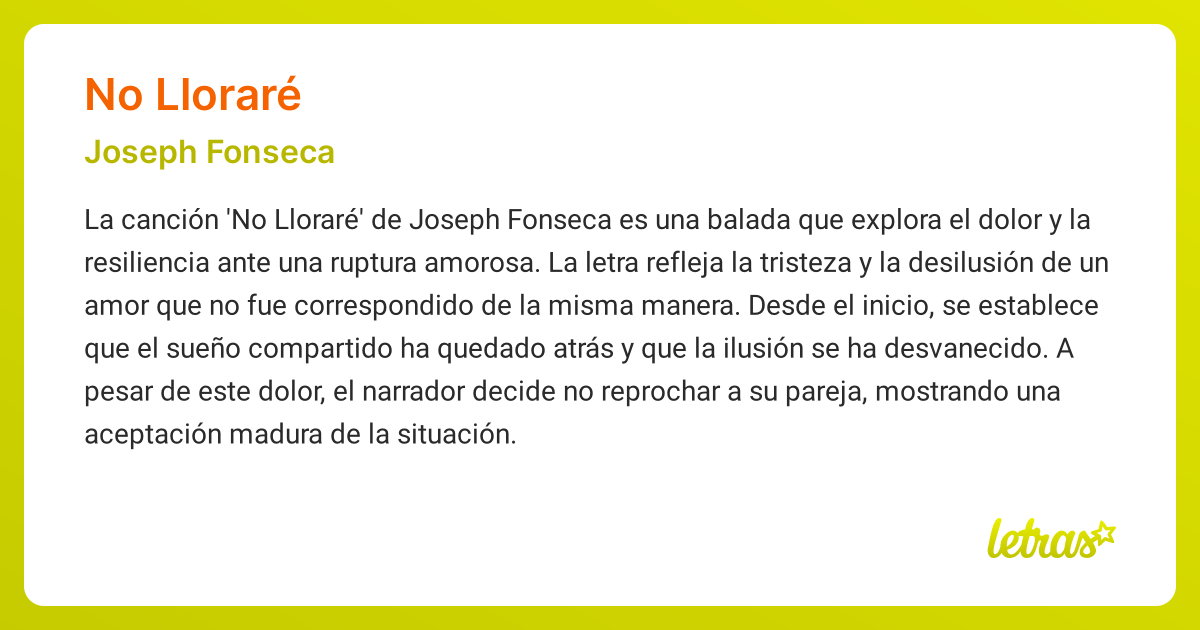 Significado de la canción NO LLORARÉ (Joseph Fonseca) - LETRAS.COM