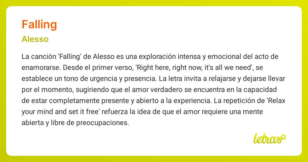 Significado de la canción FALLING (Alesso) - LETRAS.COM