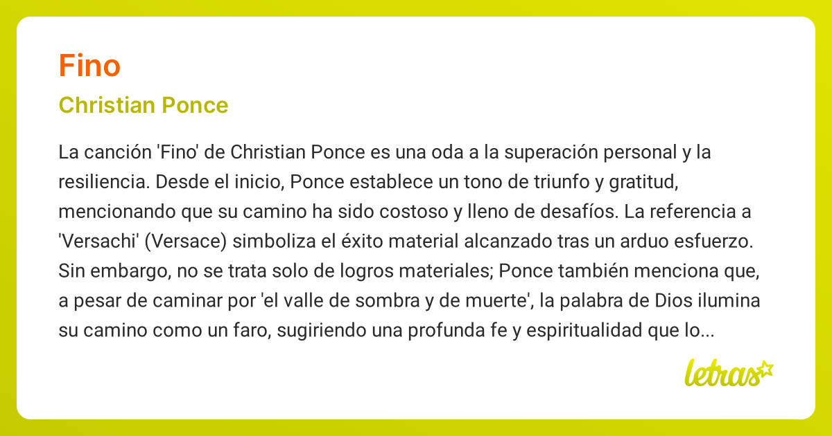 Significado de la canción FINO (Christian Ponce) - LETRAS.COM