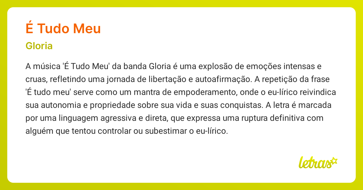 Significado da música É TUDO MEU (Gloria) - LETRAS.MUS.BR