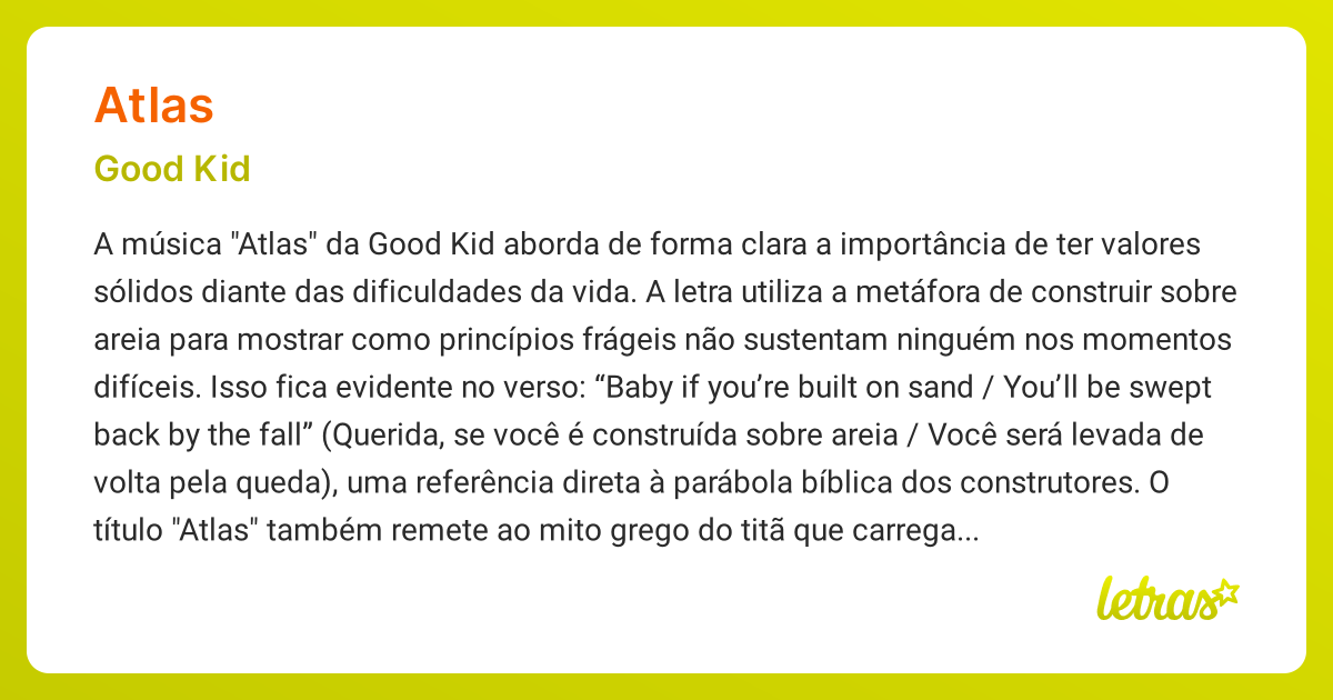Significado da música ATLAS (Good Kid) - LETRAS.MUS.BR