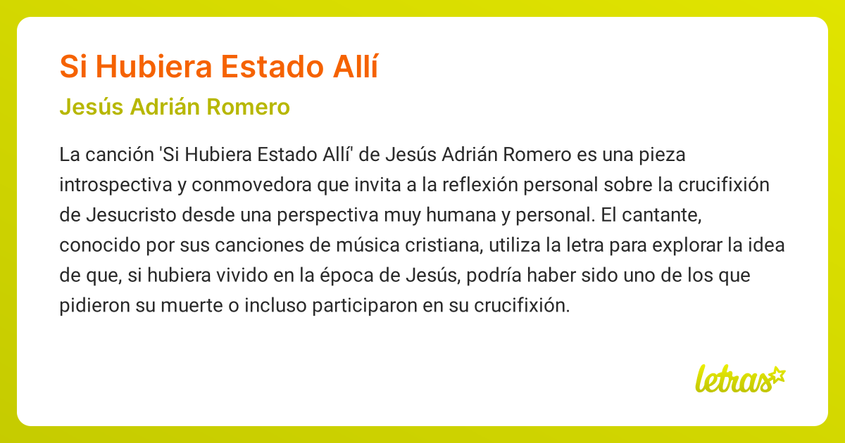 Significado de la canción SI HUBIERA ESTADO ALLÍ (Jesús Adrián Romero ...
