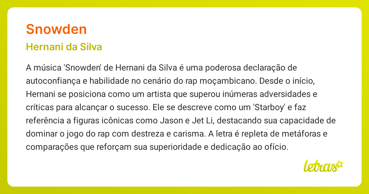 Significado da música SNOWDEN (Hernani da Silva) - LETRAS.MUS.BR