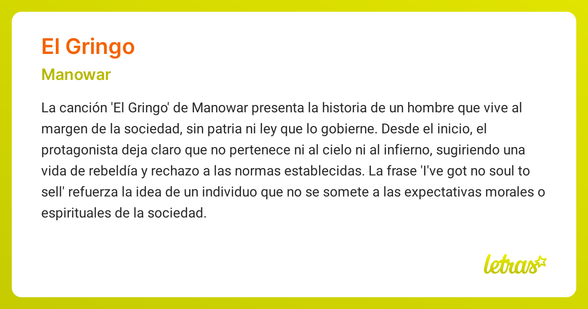 Significado de la canción EL GRINGO (Manowar) - LETRAS.COM