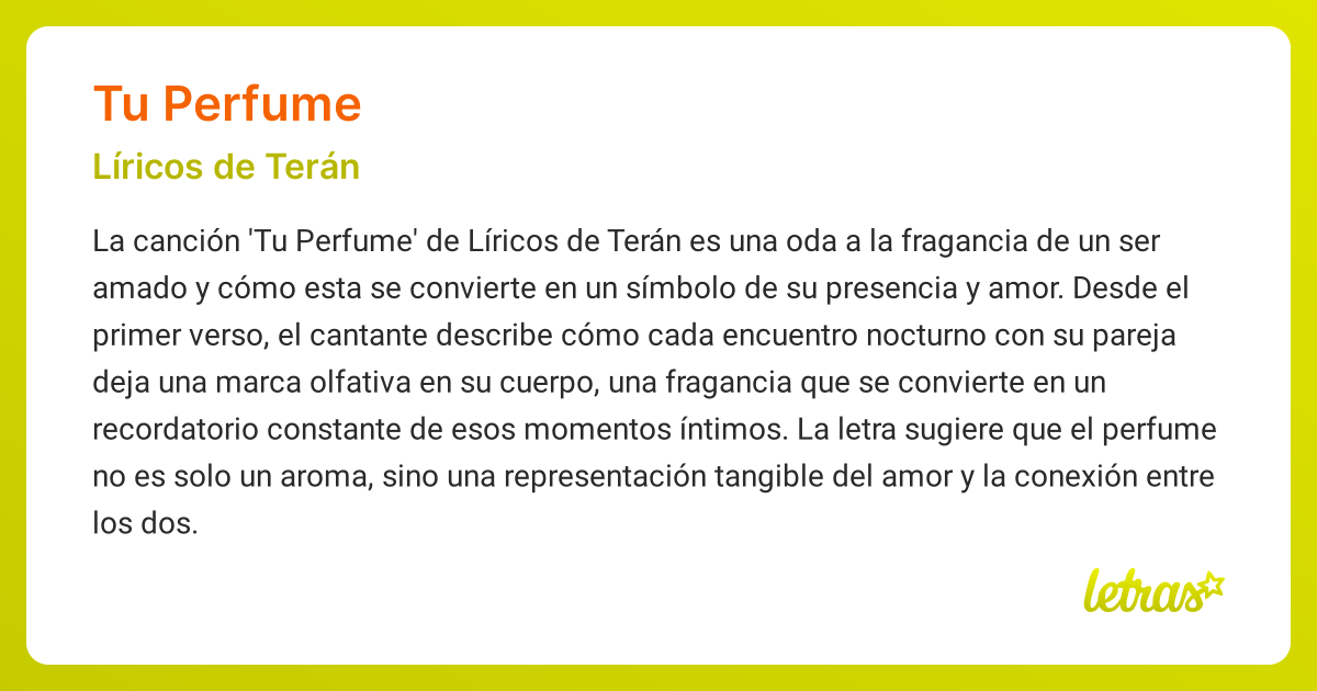 Significado de la canción TU PERFUME (Líricos de Terán) - LETRAS.COM