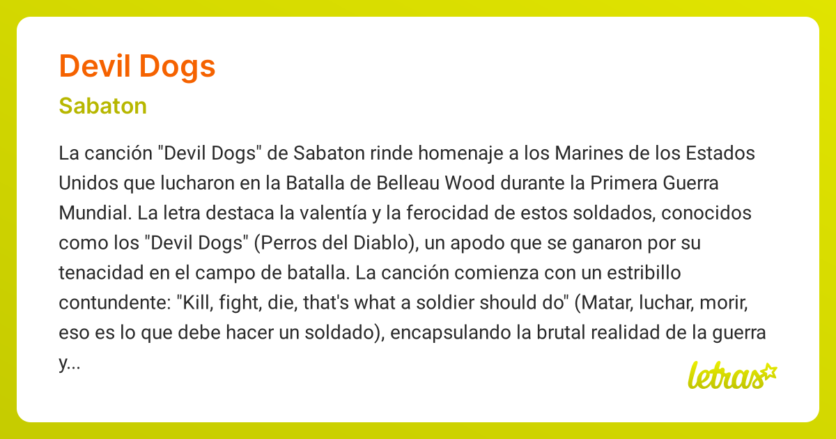 Significado de la canción DEVIL DOGS (Sabaton) - LETRAS.COM