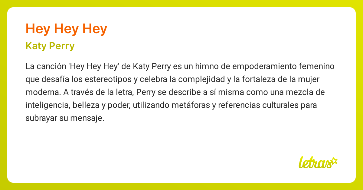 Significado de la canción HEY HEY HEY (Katy Perry) - LETRAS.COM