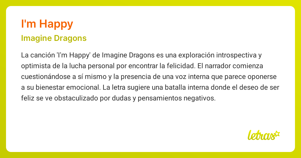 Significado de la canción I'M HAPPY (Imagine Dragons) - LETRAS.COM