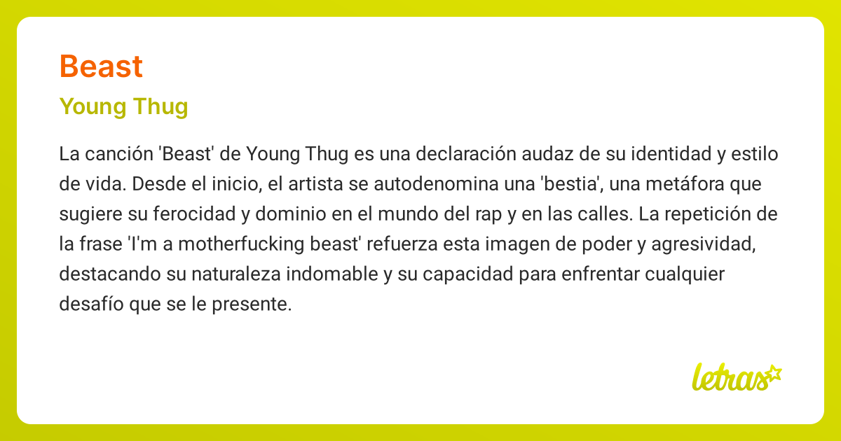 Significado de la canción BEAST (Young Thug) - LETRAS.COM
