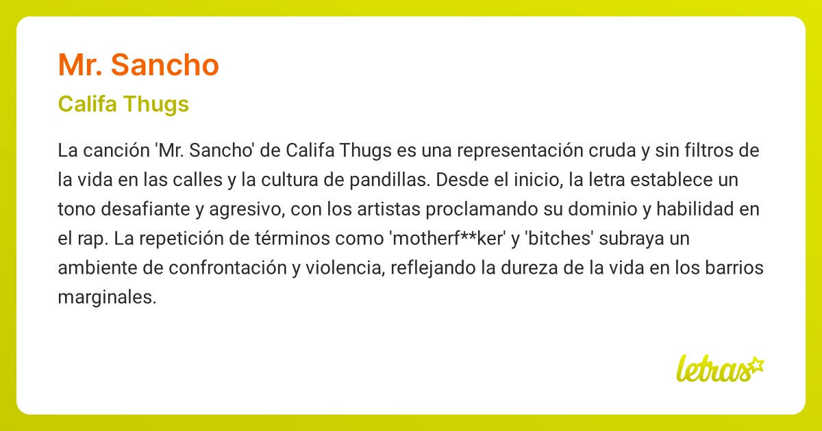 Significado de la canción MR. SANCHO (Califa Thugs) - LETRAS.COM