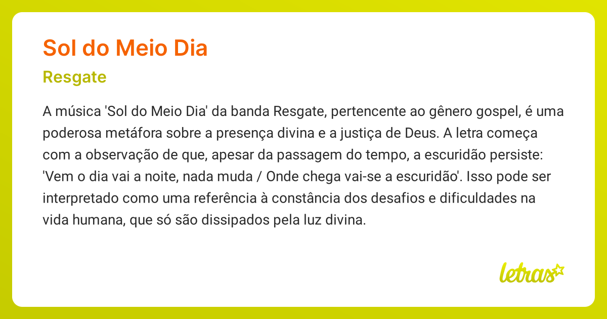 Significado da música SOL DO MEIO DIA (Resgate) - LETRAS.MUS.BR
