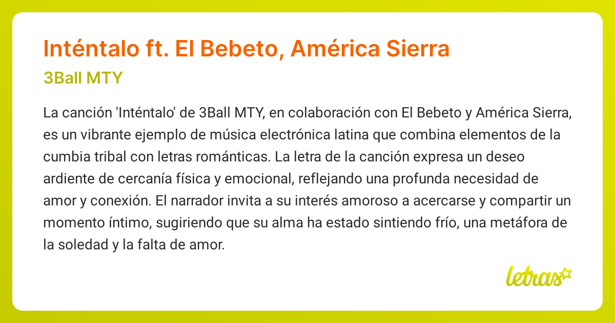 Significado de la canción Inténtalo ft. El Bebeto, América Sierra ...