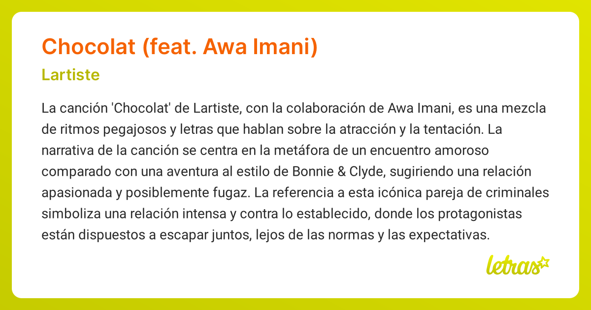 Significado de la canción CHOCOLAT (FEAT. AWA IMANI) (Lartiste ...