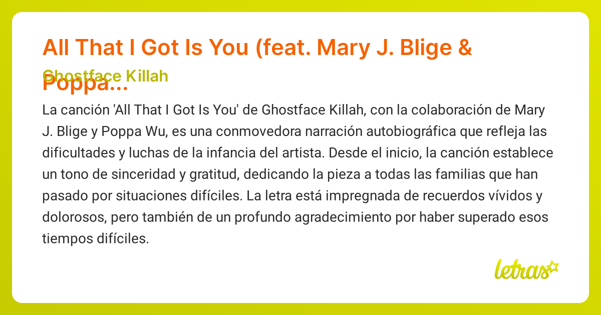 Significado de la canción All That I Got Is You (feat. Mary J. Blige ...