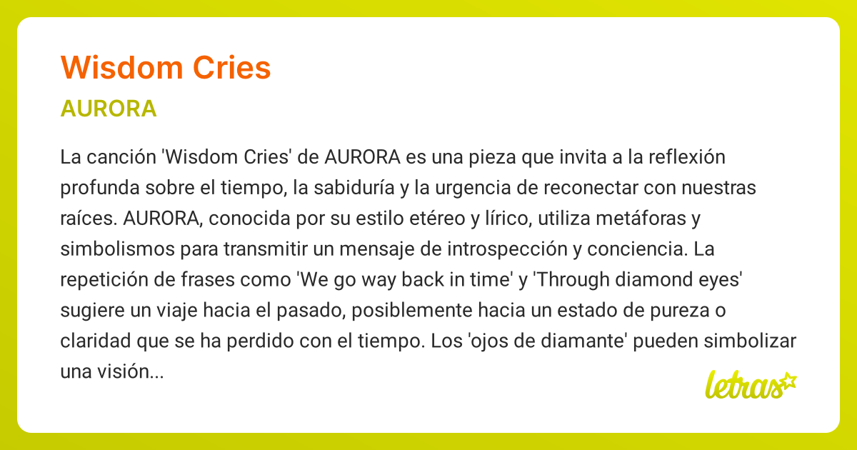 Significado de la canción WISDOM CRIES (AURORA) - LETRAS.COM