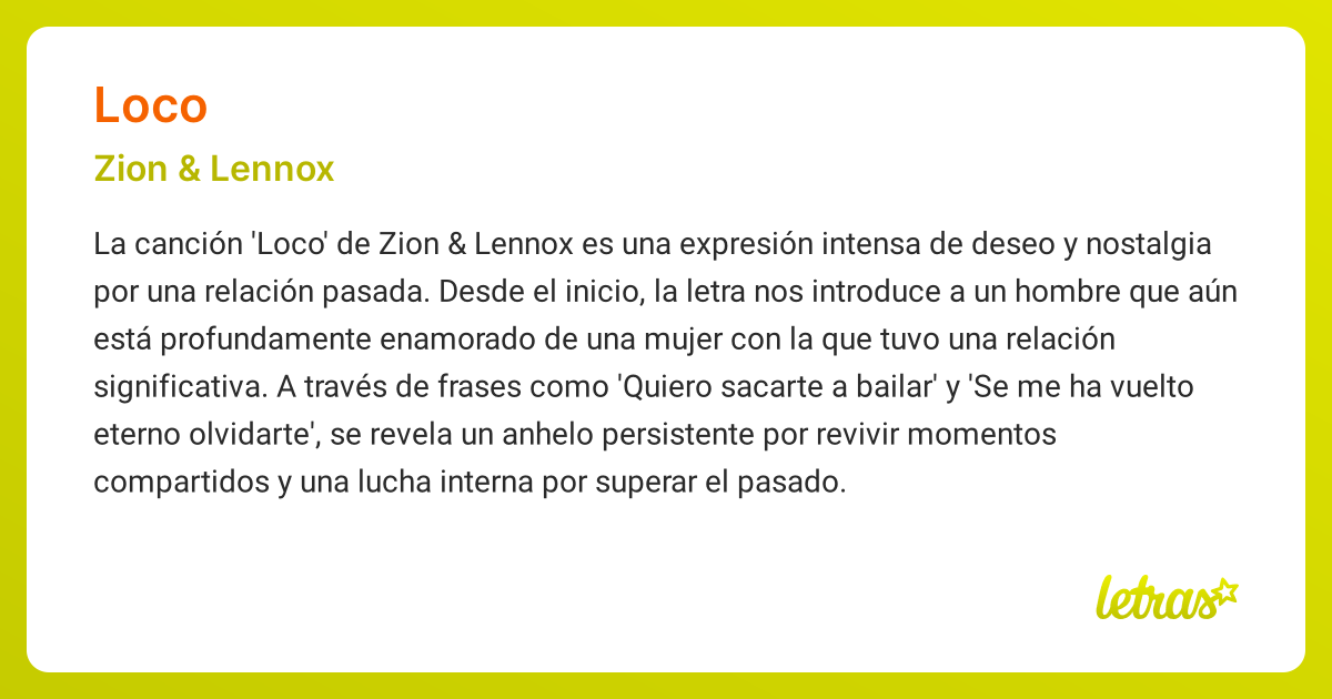 Significado de la canción LOCO (Zion & Lennox) - LETRAS.COM