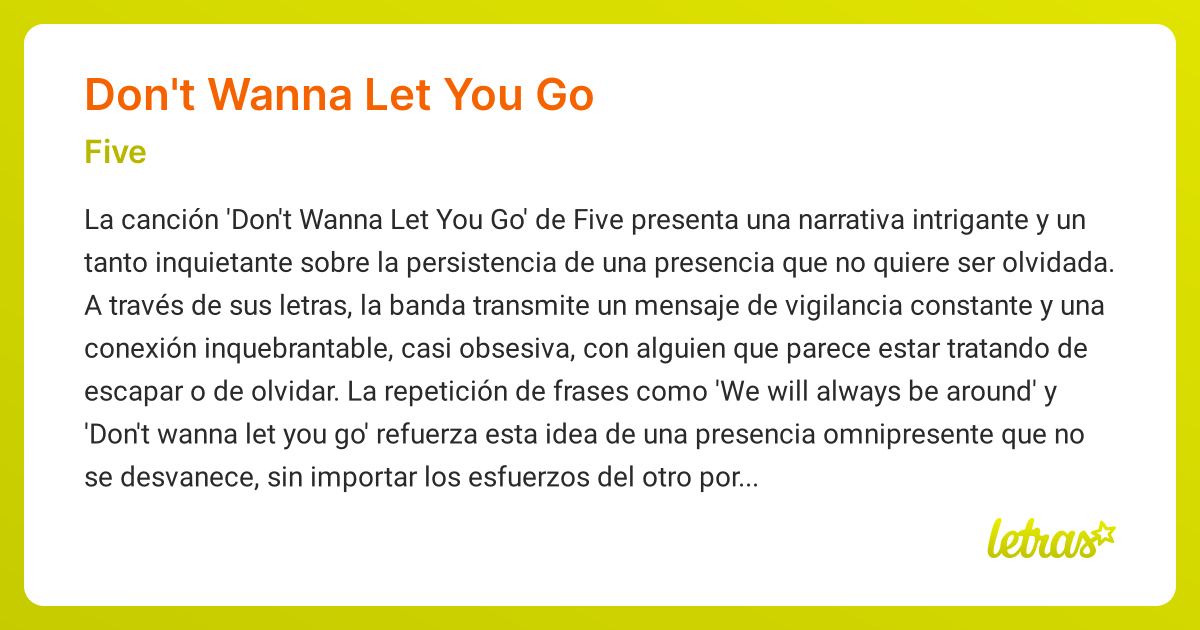 Significado de la canción DON'T WANNA LET YOU GO (Five) - LETRAS.COM