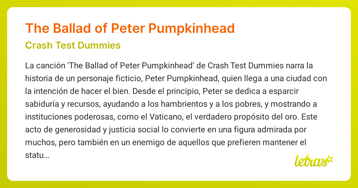 Significado de la canción The Ballad of Peter Pumpkinhead (Crash Test ...