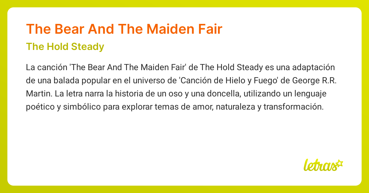 Significado de la canción THE BEAR AND THE MAIDEN FAIR (The Hold Steady ...