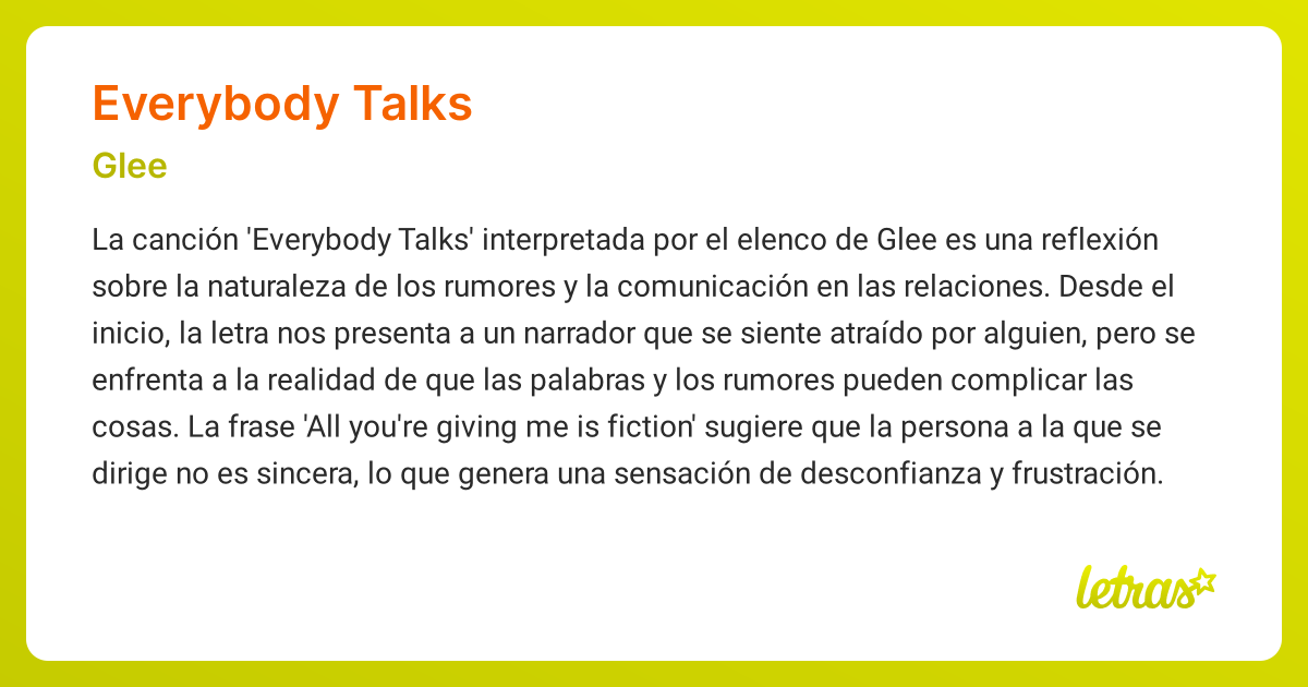Significado de la canción EVERYBODY TALKS (Glee) - LETRAS.COM