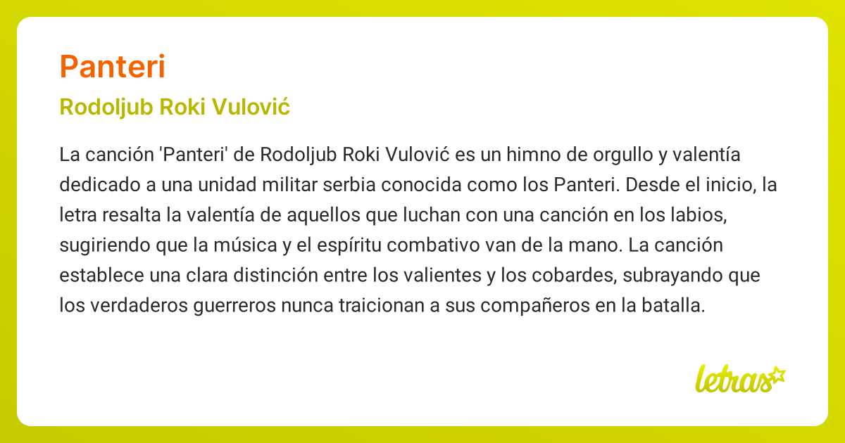 Significado de la canción PANTERI (Rodoljub Roki Vulović) - LETRAS.COM