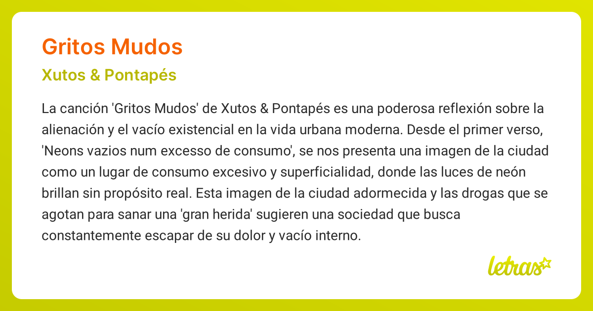 Significado de la canción GRITOS MUDOS (Xutos & Pontapés) - LETRAS.COM