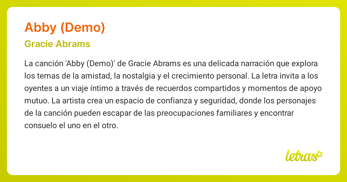 Significado de la canción ABBY (DEMO) (Gracie Abrams) - LETRAS.COM