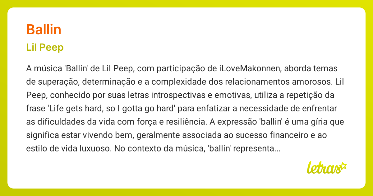 Significado da música BALLIN (Lil Peep) - LETRAS.MUS.BR