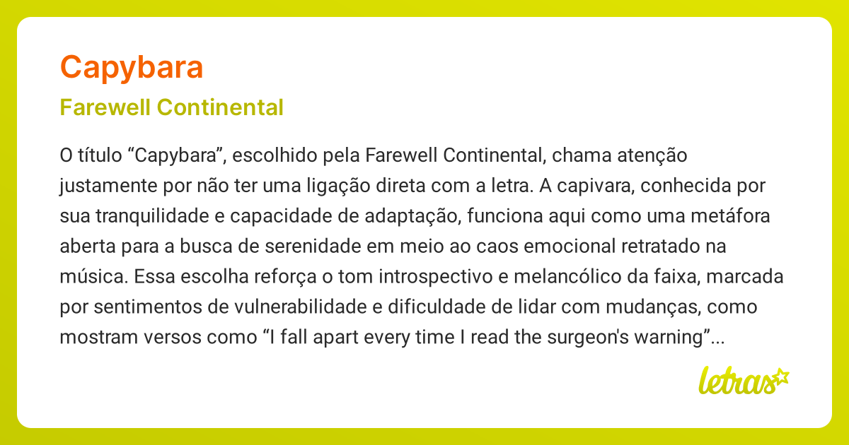 Significado da música CAPYBARA (Farewell Continental) - LETRAS.MUS.BR